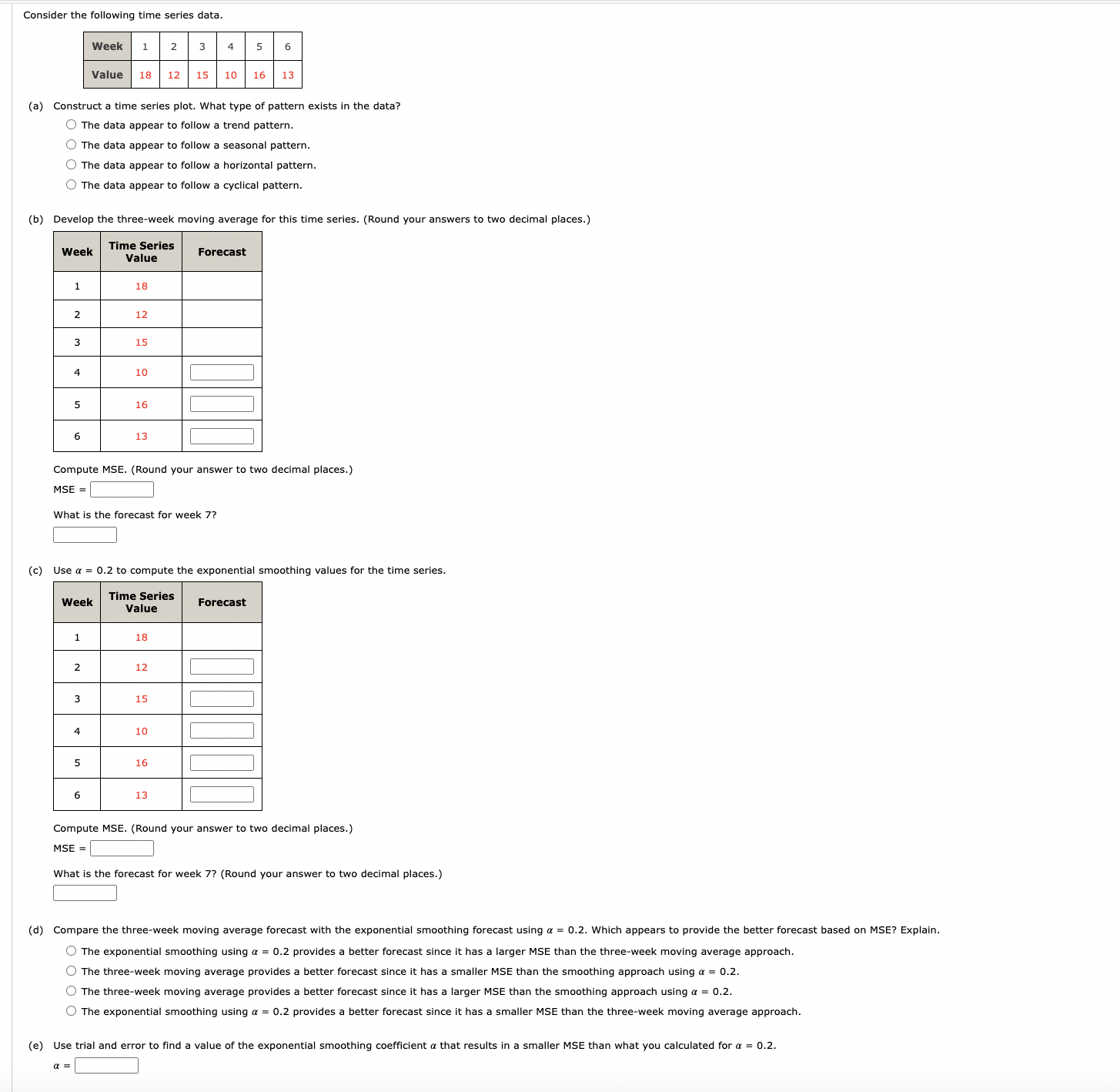 Solved Consider the following time series data. (a) | Chegg.com
