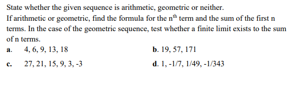 Solved State whether the given sequence is arithmetic, | Chegg.com