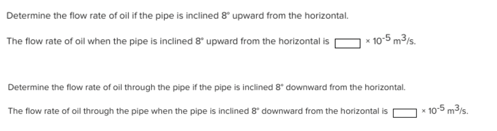 Solved Oil with ρ=876 kg/m3 and μ=0.24 kg/m⋅s is flowing | Chegg.com