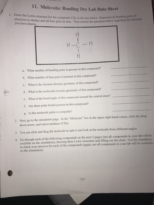 Solved 11. Molecular Bonding Dry Lab Data Sheet 1. Draw the | Chegg.com
