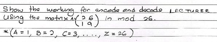 Solved Show the working for encode and decode LECTURERUsing | Chegg.com Solved Show the working for encode and decode LECTURERUsing | Chegg.com