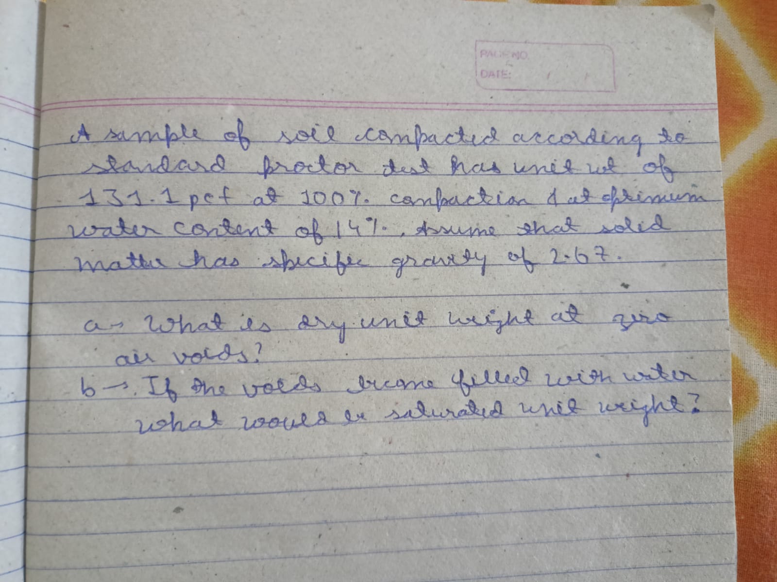 Solved A sample of soil compacted according tostandard | Chegg.com