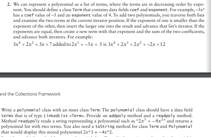 Solved 2. We can represent a polynomial as a list of terms, | Chegg.com