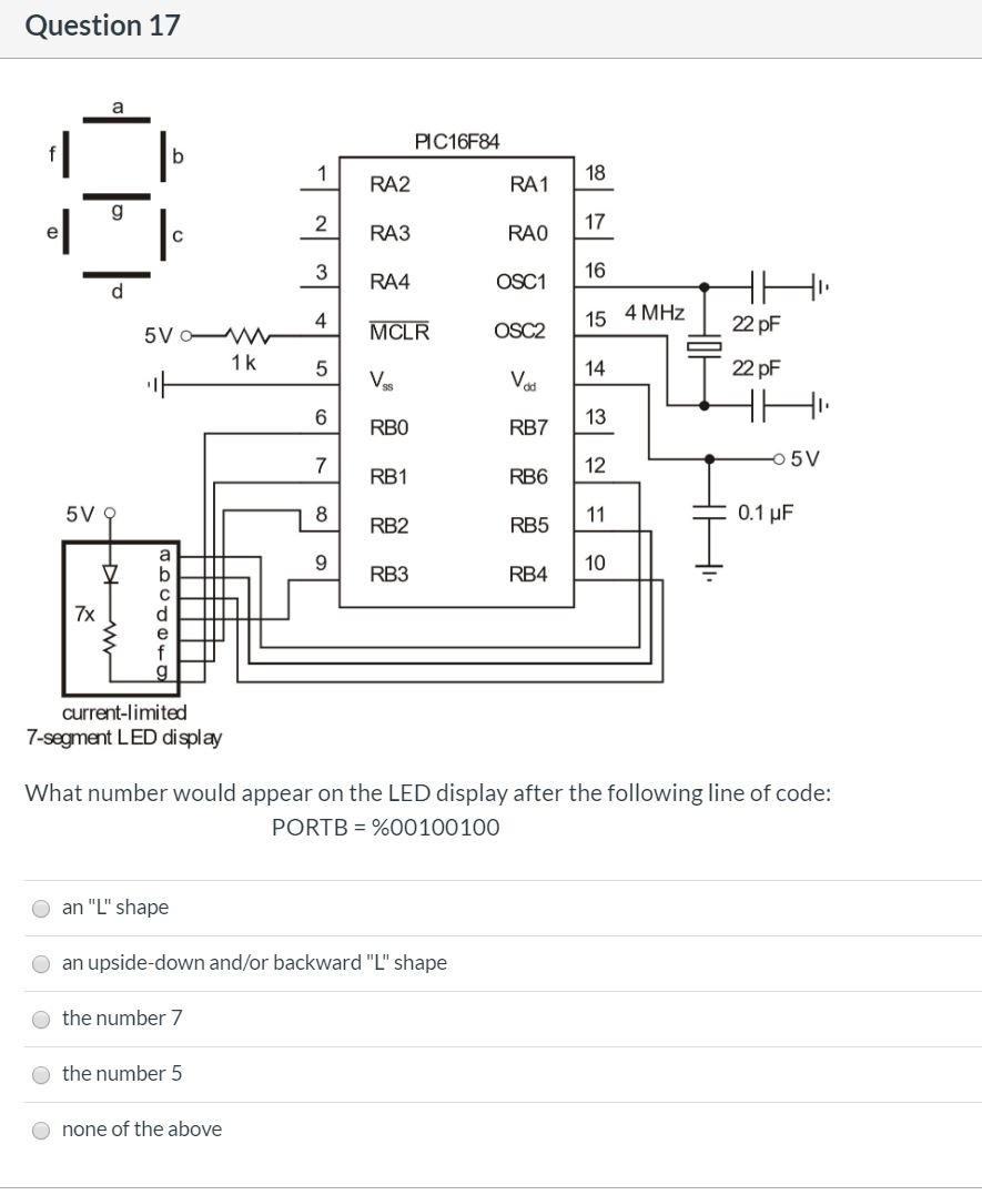 Solved Question 17 PIC16F84 18 RA2 RA1 g 2 17 с RA3 RAO 3 16 | Chegg.com