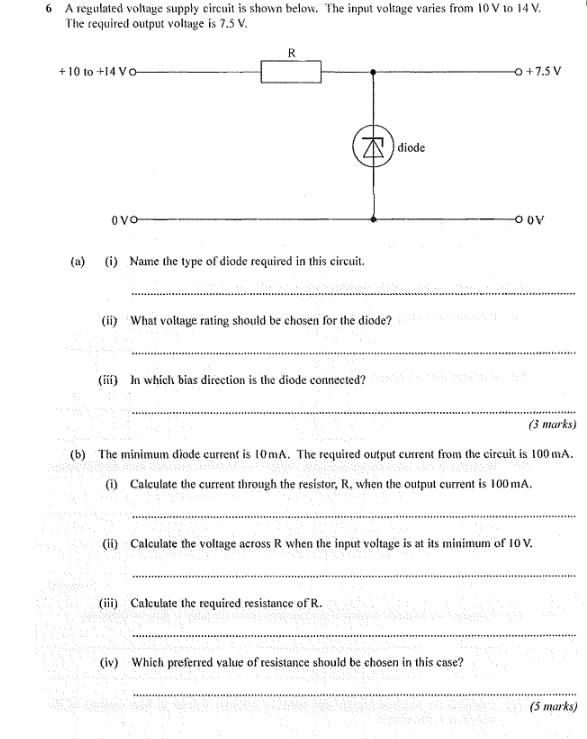 [Solved]: 6 A regulated voltage supply circuit is shown