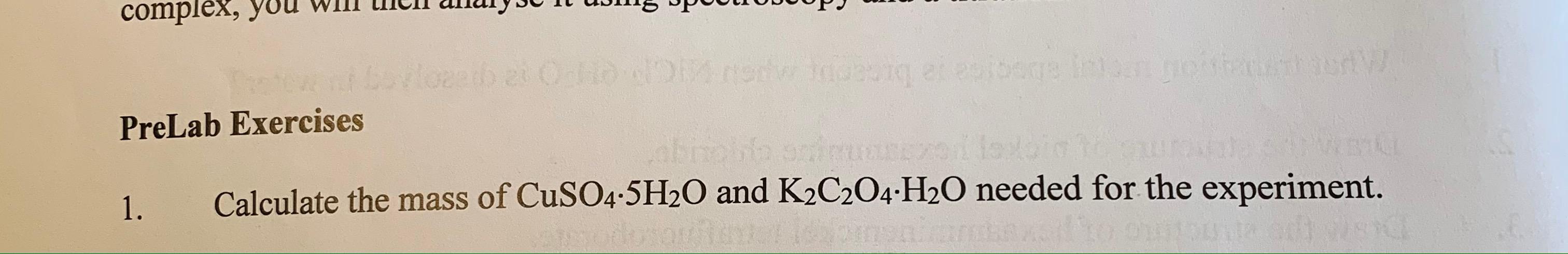 Solved complex, you loete PreLab Exercises 1. Calculate the | Chegg.com