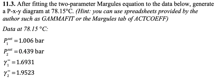 11.3. After fitting the two-parameter Margules | Chegg.com