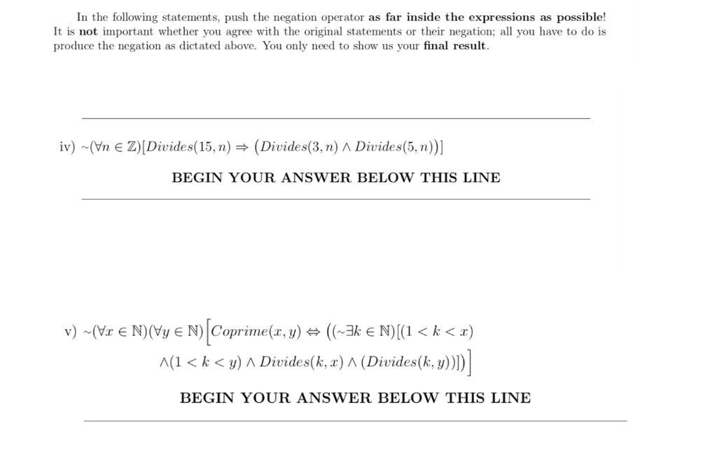 Solved In the following statements, push the negation | Chegg.com