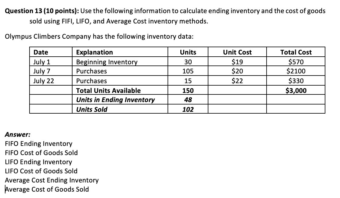 Solved Question 13 (10 points): Use the following | Chegg.com