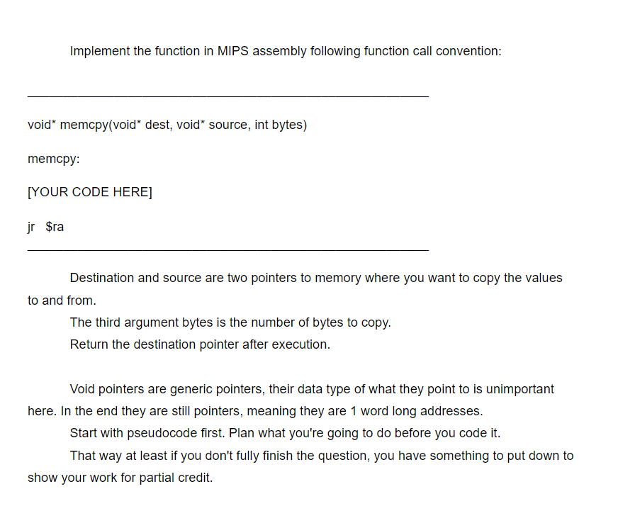 Solved Implement the function in MIPS assembly following | Chegg.com