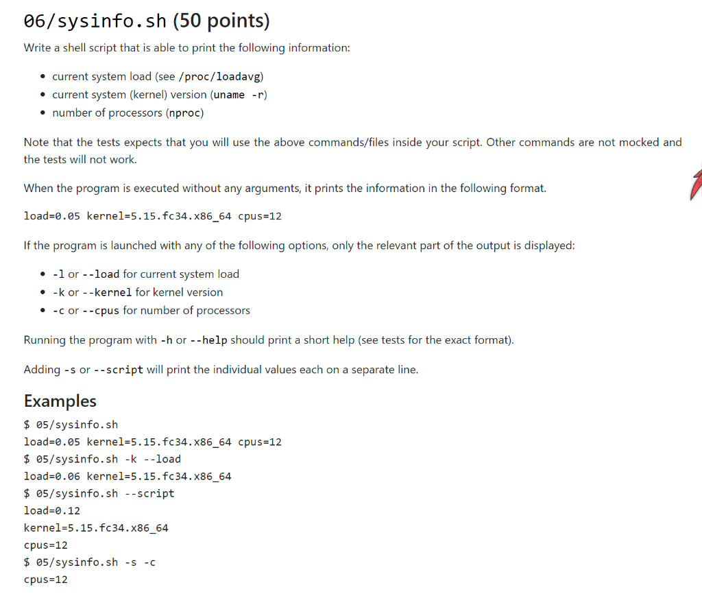 Solved 06/sysinfo.sh (50 points) Write a shell script that | Chegg.com