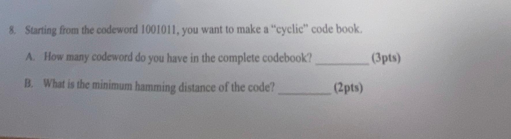 Solved 8. Starting from the codeword 1001011, you want to | Chegg.com