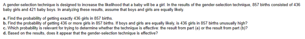 Solved A gender-selection technique is designed to increase | Chegg.com