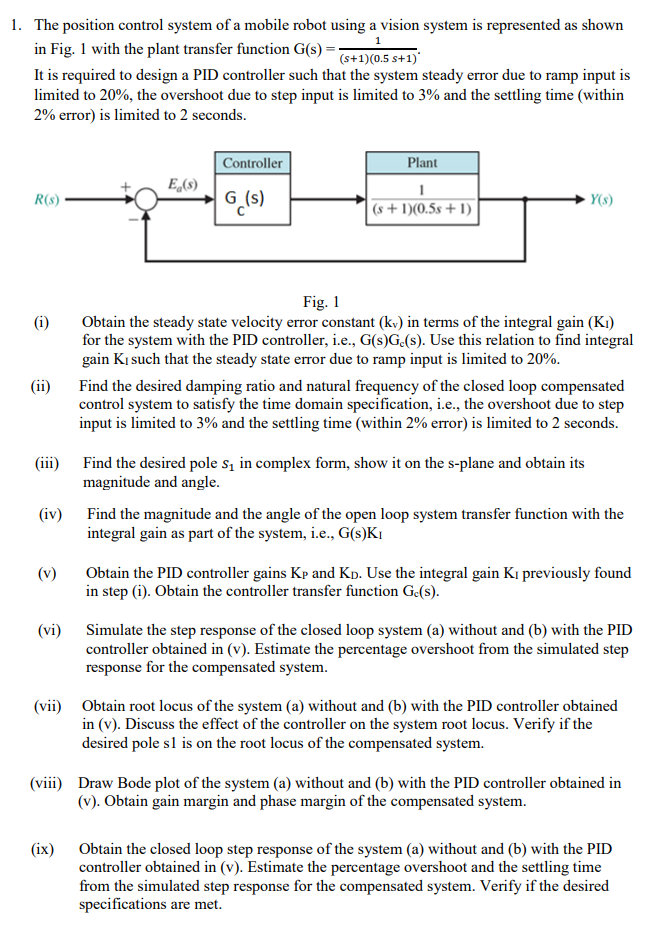 1. The position control system of a mobile robot | Chegg.com