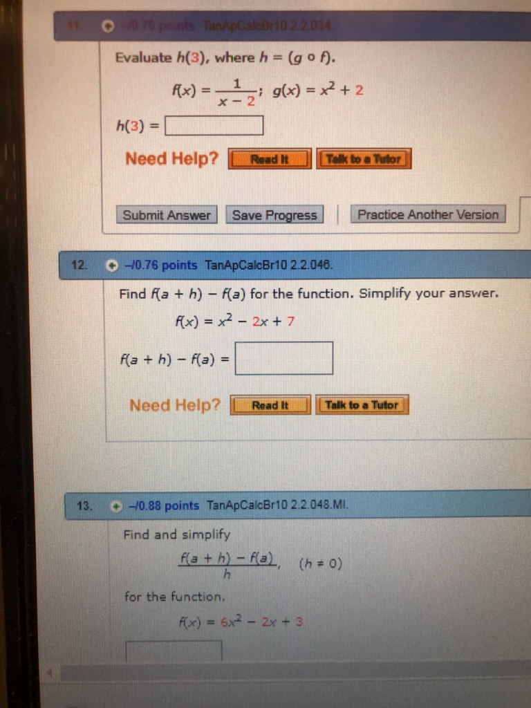 Solved Evaluate h(3), where h (g o f. 1 x- 2 h(3) Need Help? | Chegg.com