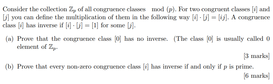 Solved Consider the collection Zp of all congruence classes | Chegg.com