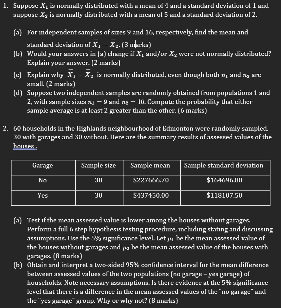 Solved 1. Suppose X1 is normally distributed with a mean of | Chegg.com