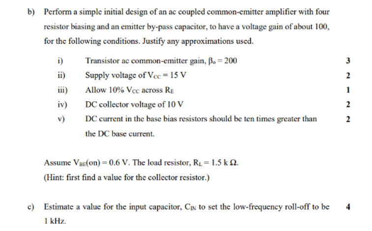 Solved b) Perform a simple initial design of an ac coupled | Chegg.com