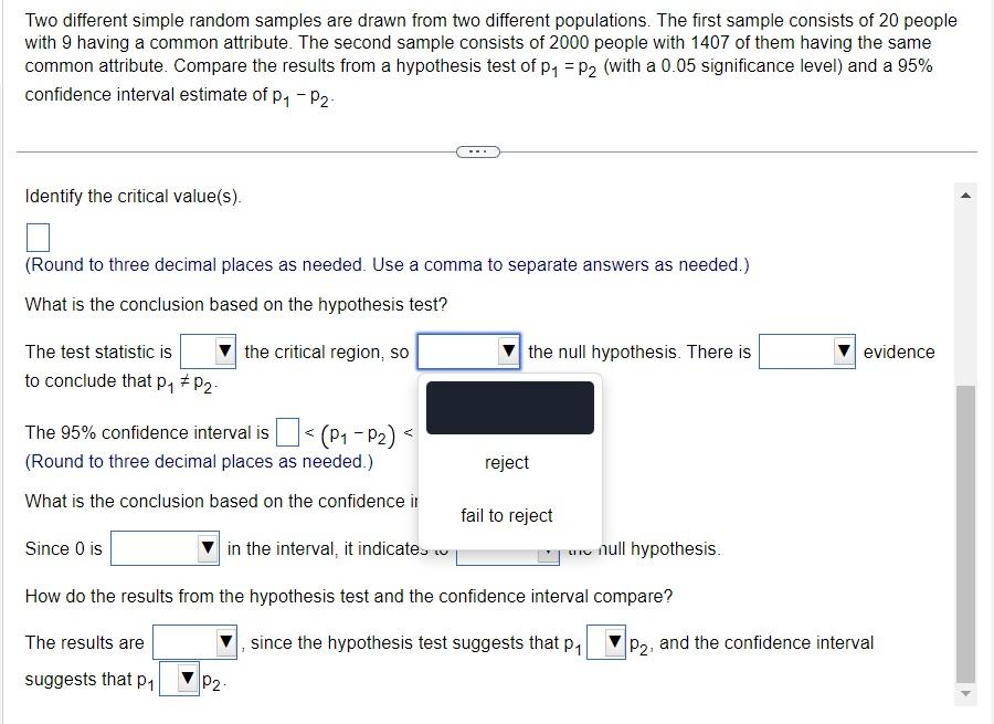 Solved Two different simple random samples are drawn from | Chegg.com