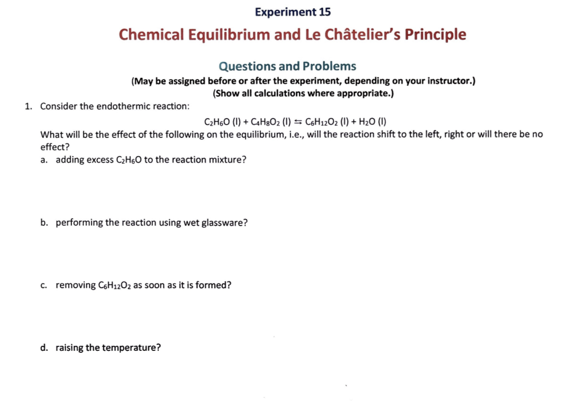 Solved Chemical Equilibrium and Le Châtelier's Principle | Chegg.com