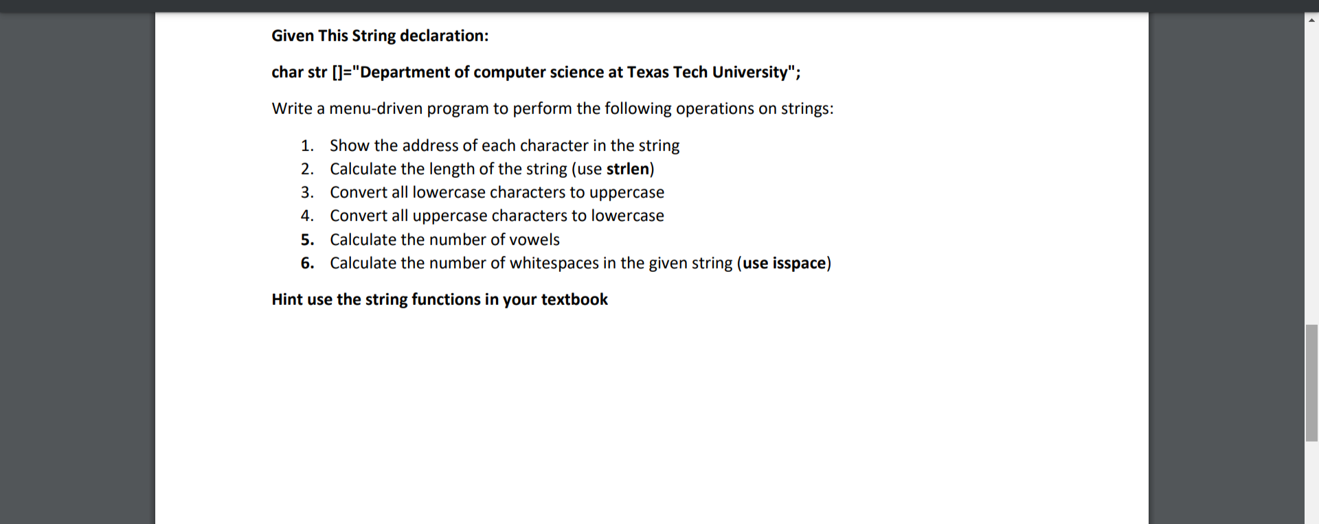 Solved Given This String declaration: char str | Chegg.com