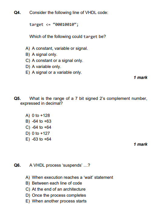 Solved Q4. Consider the following line of VHDL code: target | Chegg.com