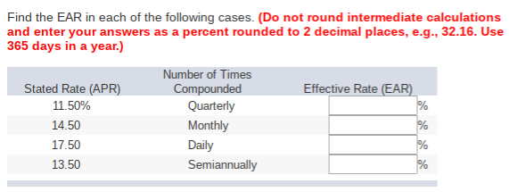 Solved Find the EAR in each of the following cases. (Do not | Chegg.com