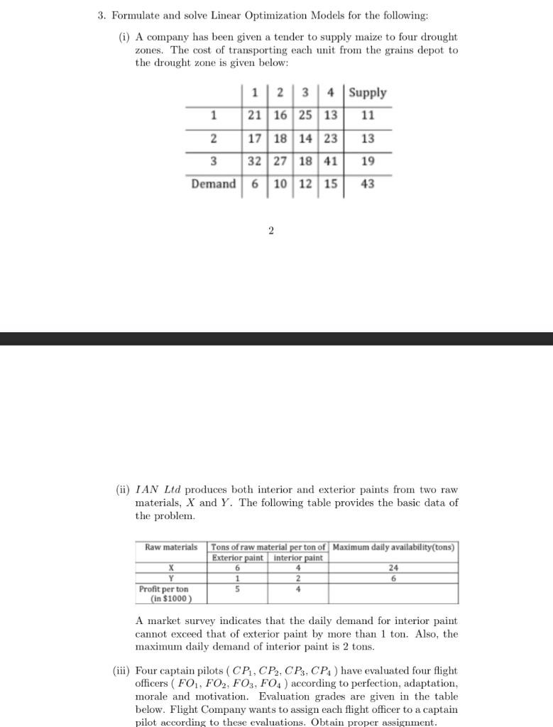 3. Formulate and solve Linear Optimization Models for | Chegg.com