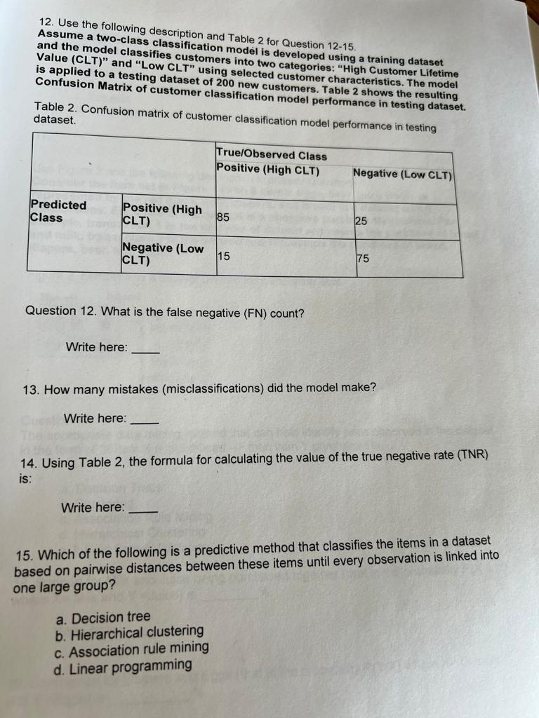 Solved 12. Use the following description and Table 2 for | Chegg.com