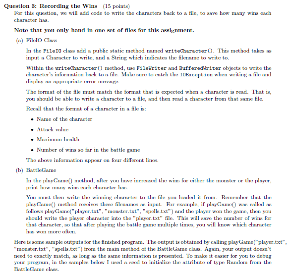 Solved Question 1: Battle Game For this question, you will | Chegg.com