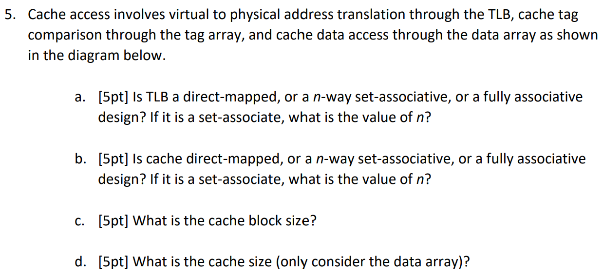 Solved 5. Cache access involves virtual to physical address | Chegg.com