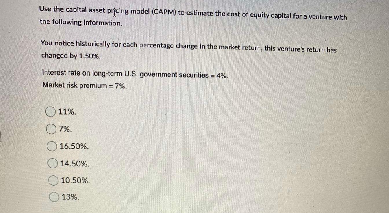 Solved Use the capital asset pricing model (CAPM) to | Chegg.com
