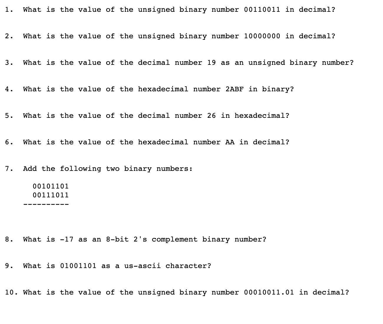 Solved What is the value of the unsigned binary number | Chegg.com