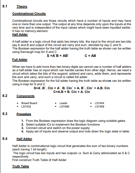 Solved 8.1 Theory Combinational Circuits Combinational | Chegg.com