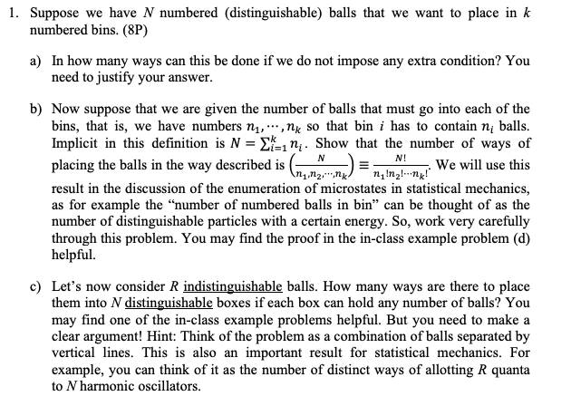 Solved N N! 1. Suppose we have N numbered (distinguishable) | Chegg.com
