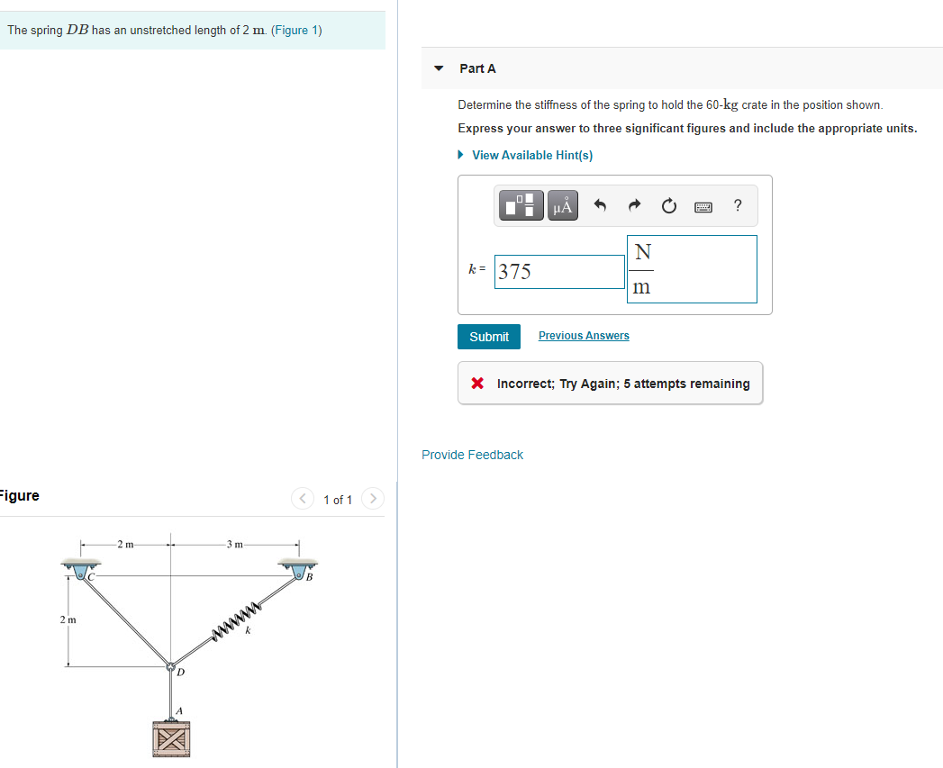 Solved The spring DB has an unstretched length of 2 m. | Chegg.com