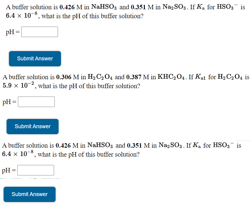 Solved A buffer solution is 0.426 M in NaHSO3 and 0.351 M in | Chegg.com