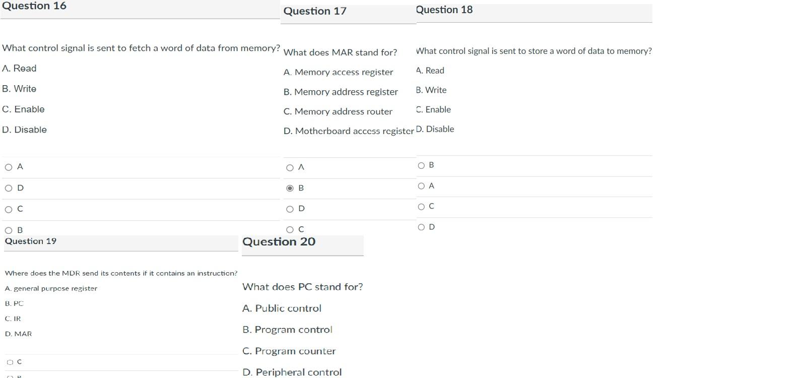 Solved Question 16 Question 17 Question 18 What control | Chegg.com