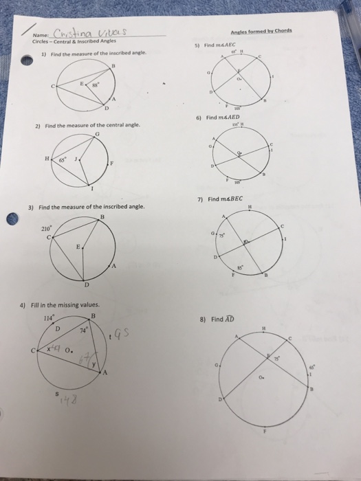 Solved Name: h Circles-Central & Inscribed Angles Angles | Chegg.com