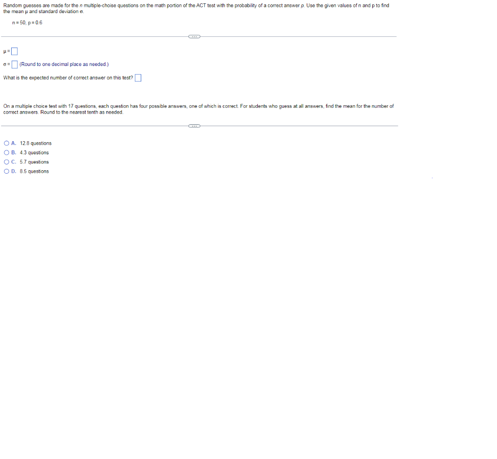 Solved Random guesses are made for the n multiple-choise | Chegg.com