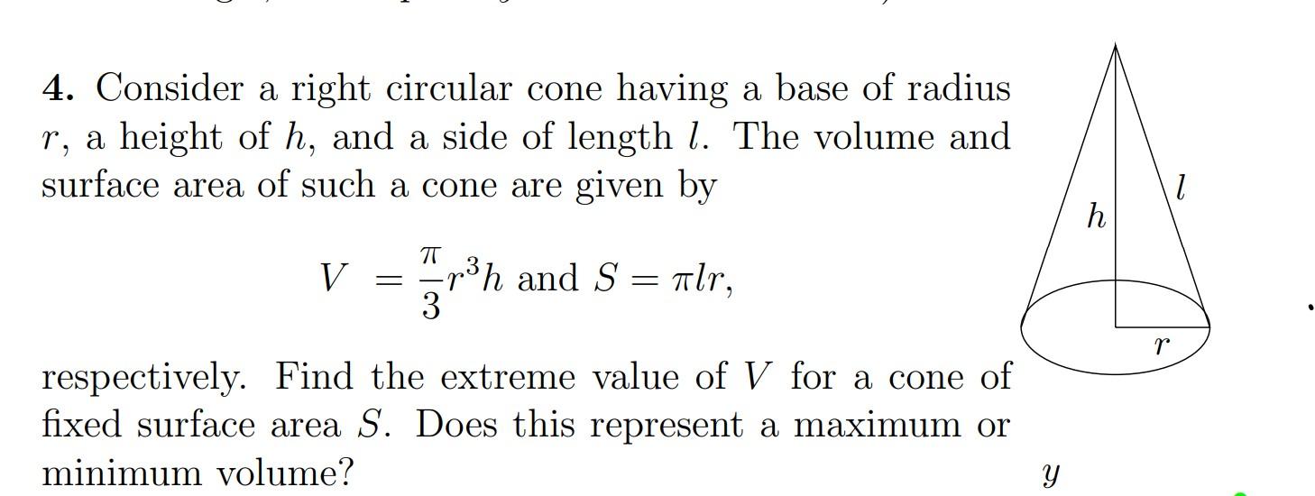 Solved 4. Consider a right circular cone having a base of | Chegg.com