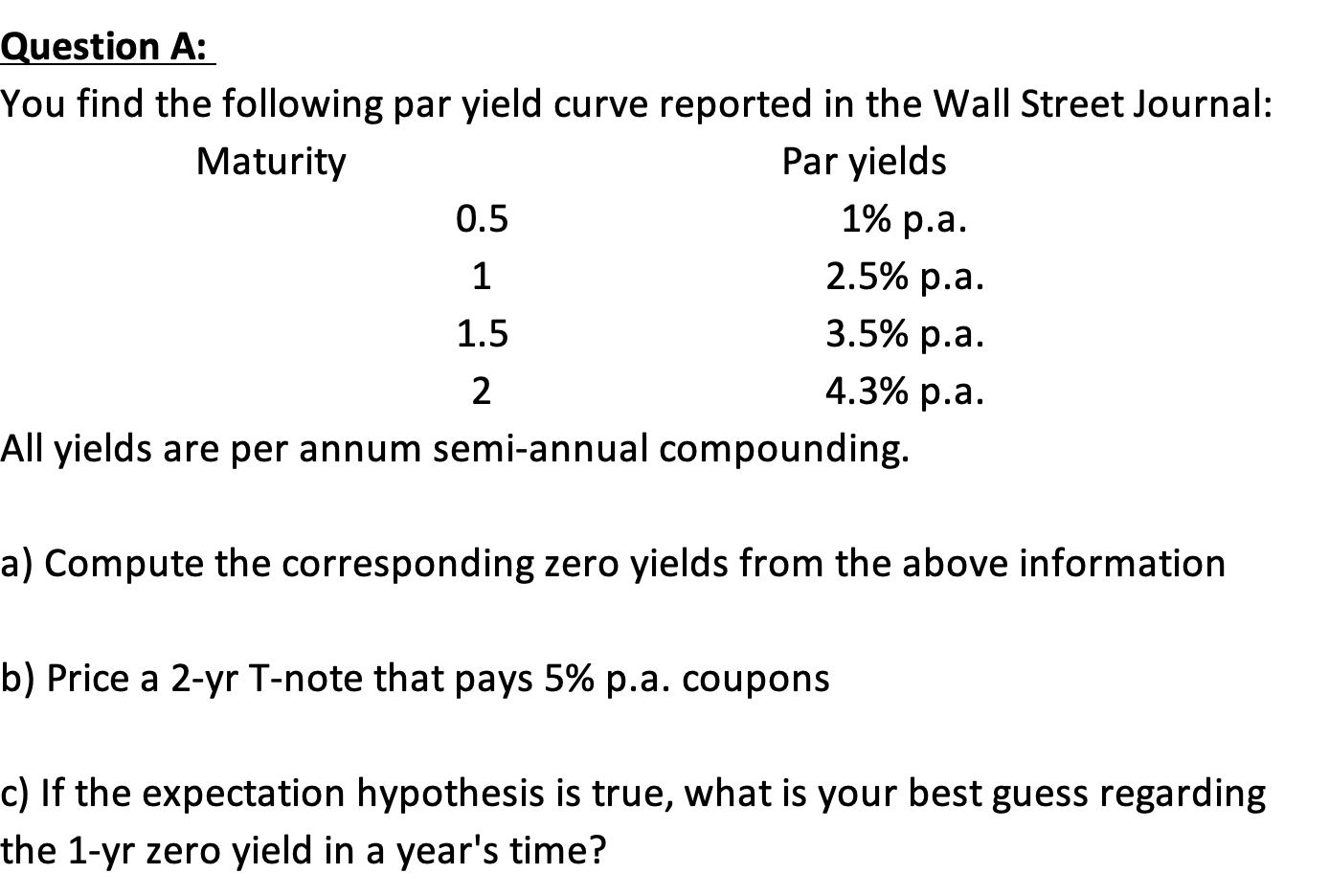 Solved Question A: You find the following par yield curve | Chegg.com