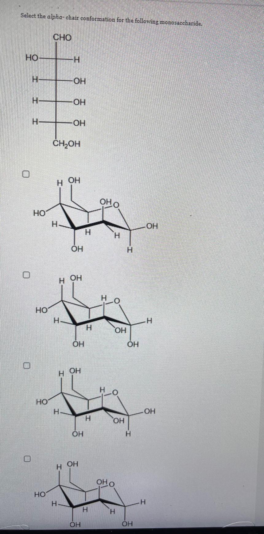Solved Select the alpha-chair conformation for the following | Chegg.com