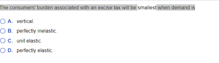 Solved The consumers' burden associated with an excise tax | Chegg.com