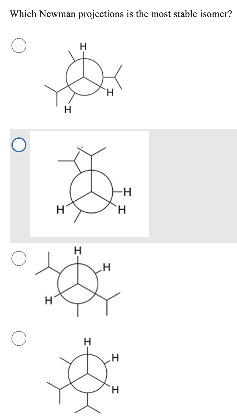 Solved Which Newman projections is the most stable isomer? | Chegg.com
