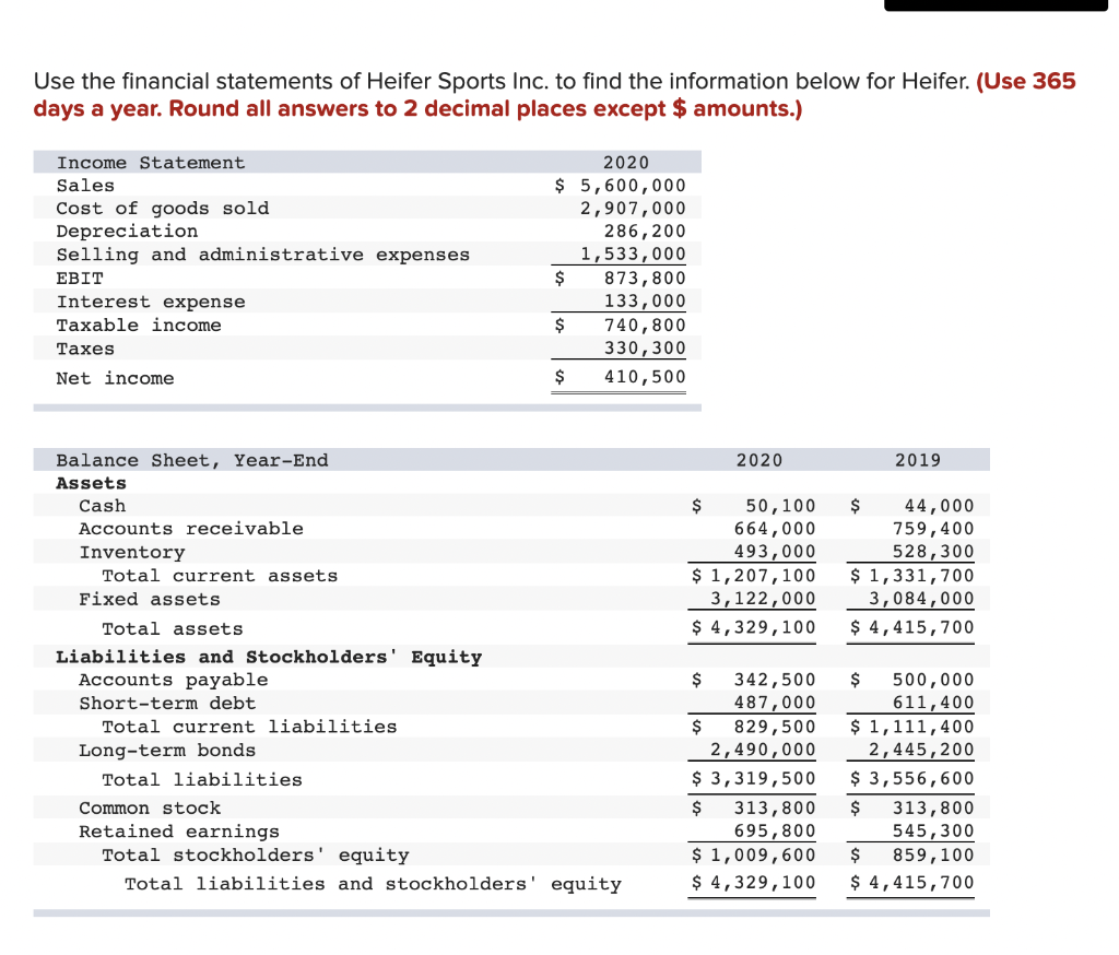 Solved Use the financial statements of Heifer Sports Inc. to | Chegg.com