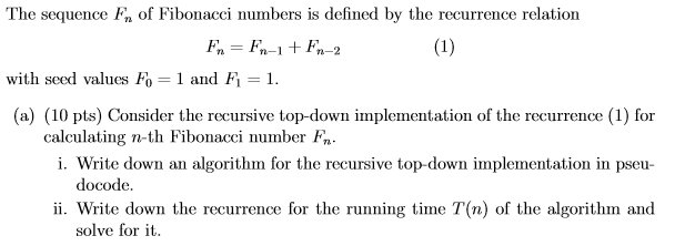 Solved The sequence Fn of Fibonacci numbers is defined by | Chegg.com