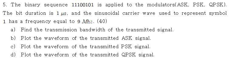 Solved 5. The binary sequence 11100101 is applied to the | Chegg.com