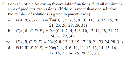 Solved For each of the following five-variable functions, | Chegg.com
