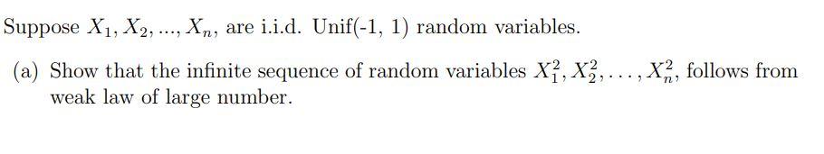 Solved Suppose X1,X2,…,Xn, are i.i.d. Unif (−1,1) random | Chegg.com